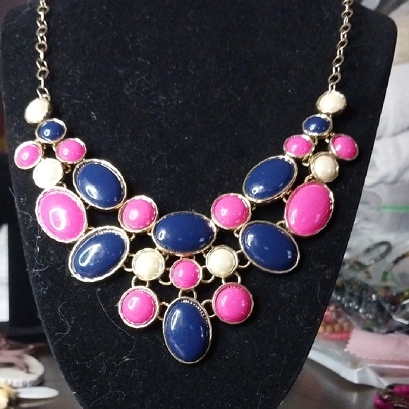 Jewelry | 525 Elegant Pink And Blue Statement Necklace3 Necklace Bundle ...